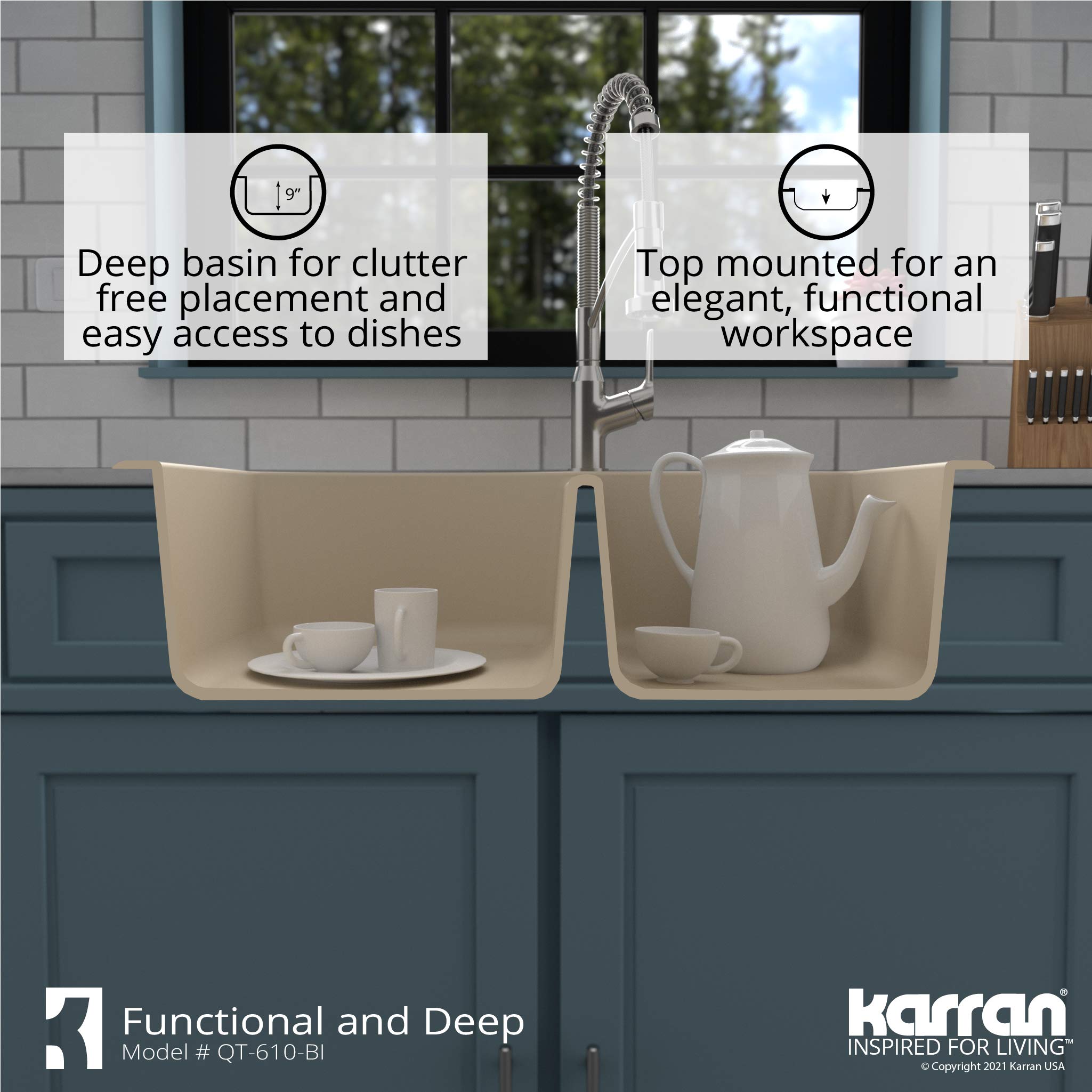 Karran QT-610 Drop-In Quartz Composite 33 in. 1-Hole 60/40 Double Bowl Kitchen Sink in Bisque