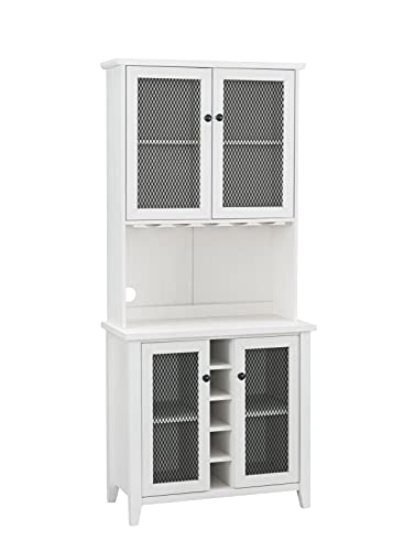 Home Source Jill Zarin White Bar Cabinet with Mesh Doors and Stem Glass Placement