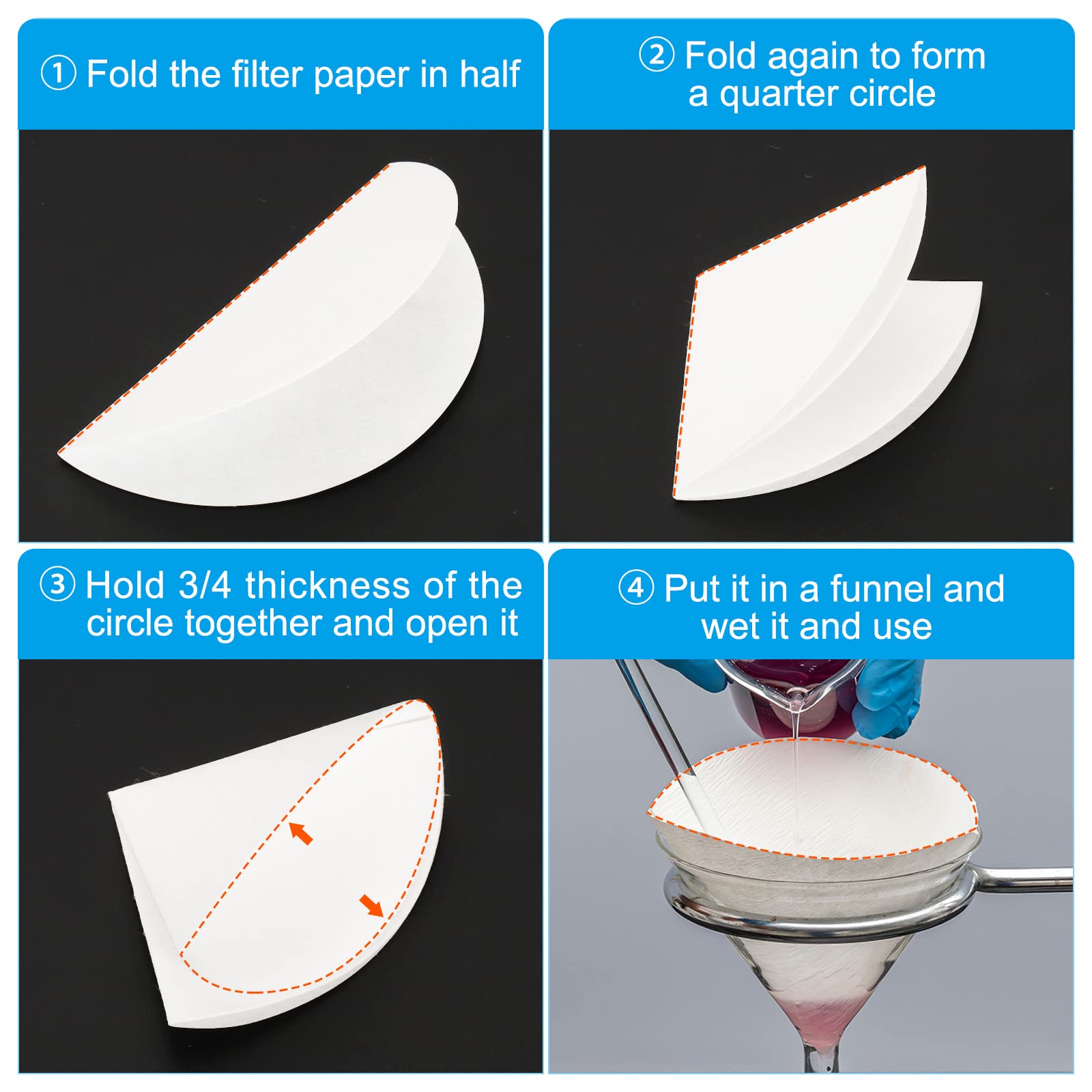 PATIKIL 300Pcs 12.5cm Qualitative Filter Paper Circles, Fast Speed Round Laboratory Filter Paper Chemical Industrial Oil Testing Funnel Filter Paper