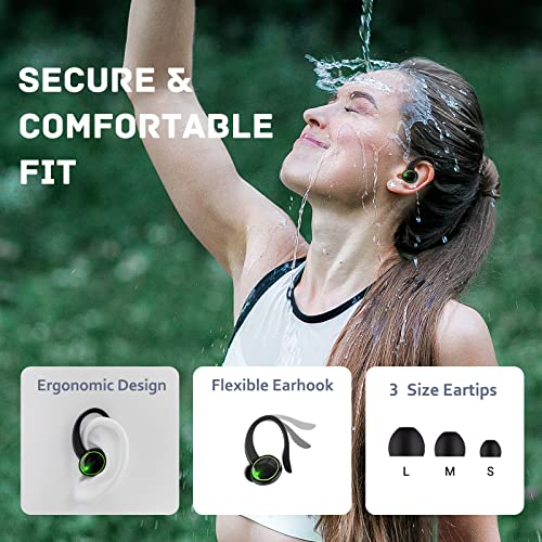 for Google Pixel 4a 5G Wireless Earbuds Bluetooth Headphones 48hrs Play Back Sport Earphones with LED Display Over-Ear Buds with Earhooks Built-in Mic - Black