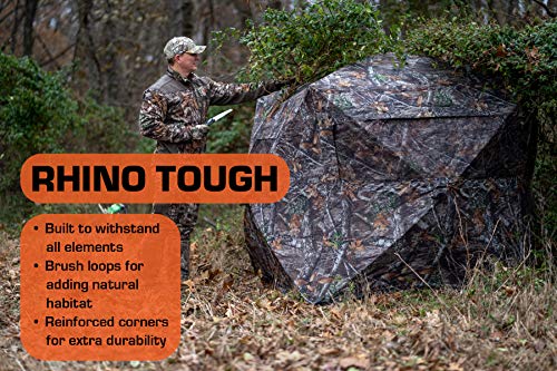 Rhino Blinds x Bone Collector R600BC-RTT 3 Person Hunting Ground Blind, Realtree Timber