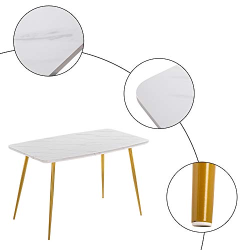 Henf Modern Dining Table, Simple Marble Gold Kitchen Table, Elegant Dinner Table with Metal Legs and Faux Marble Table Top, Modern Home Furniture for Dining Room