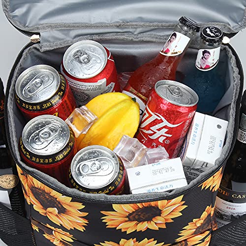 Cooler Backpack Women Sunflower Leak Proof Backpack Cooler Bags Lightweight Soft Lunch Backpack with Cooler Compartment,Wine Cooler for Hiking Camping,24 cans…