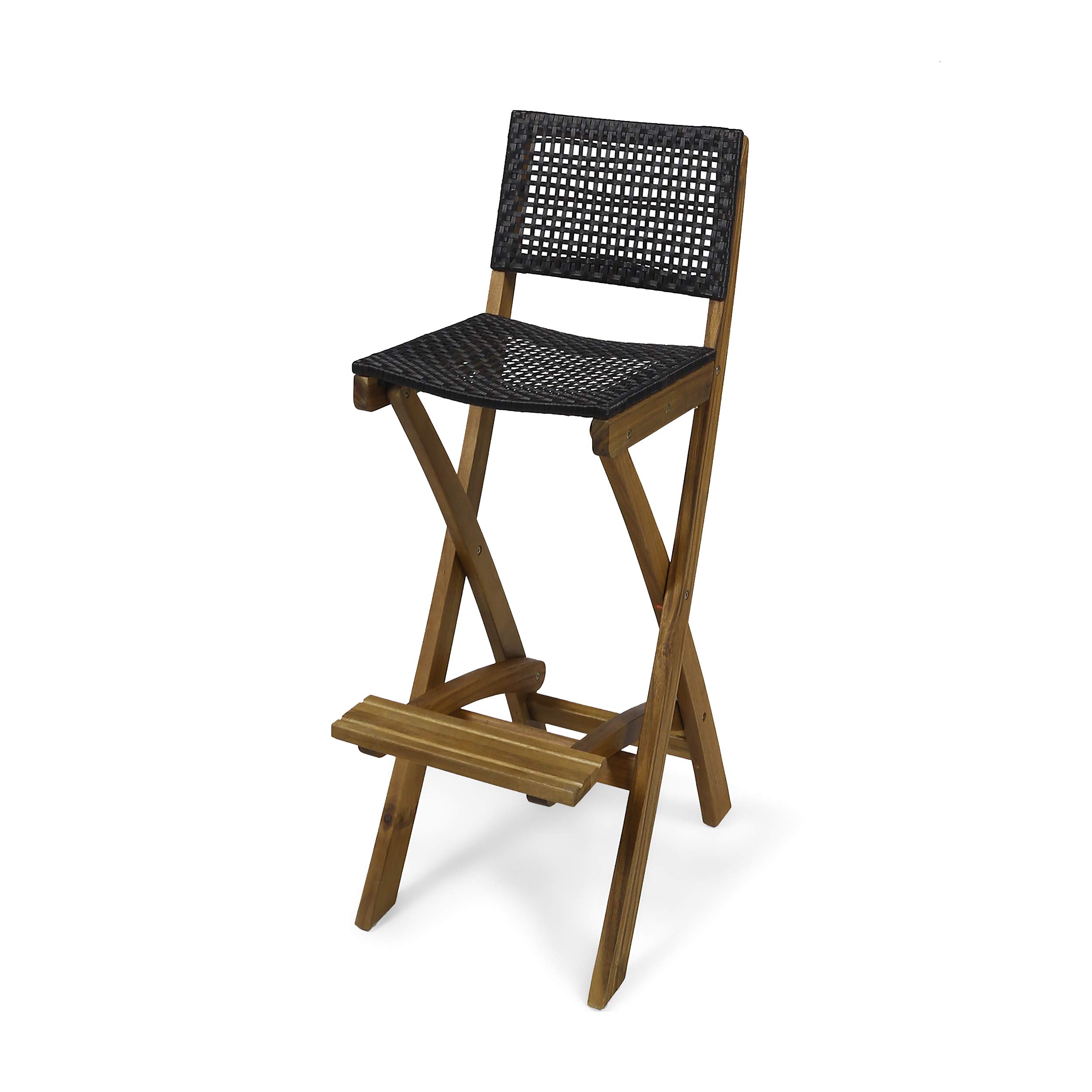GDFStudio Outdoor Folding Acacia Wood Barstools (Set of 4), Teak and Brown