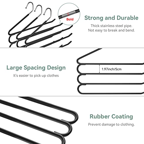 Pants Hanger Jeans Trouser Hanger 3 Pack Stainless Steel Rack Non Slip Closet Space Saver for Tie Scarf Shock Jeans Towel Clothes(Black)