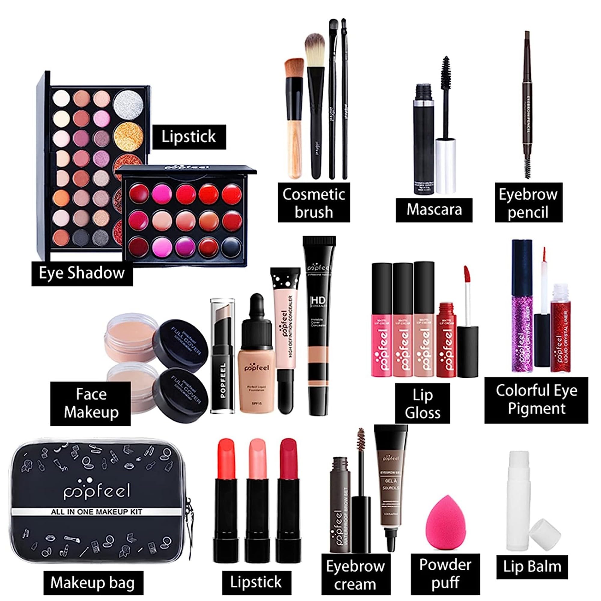 Melemando All In One Makeup Kit 27 Piece Makeup Kit for Women Full Kit, All in One Makeup Sets Include Eyebrow Eyeliner Eyeshadow Mascara Foundation Concealer Lip Gloss Lipstick Makeup Brush (MKit-04)