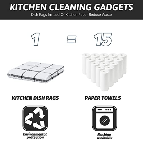 Nialnant 8 Pack Kitchen Dish Rags,100% Cotton Dish Cloths for Washing Dishes,Quick Drying Kitchen Towels,12x12 Inches,Black Plaid
