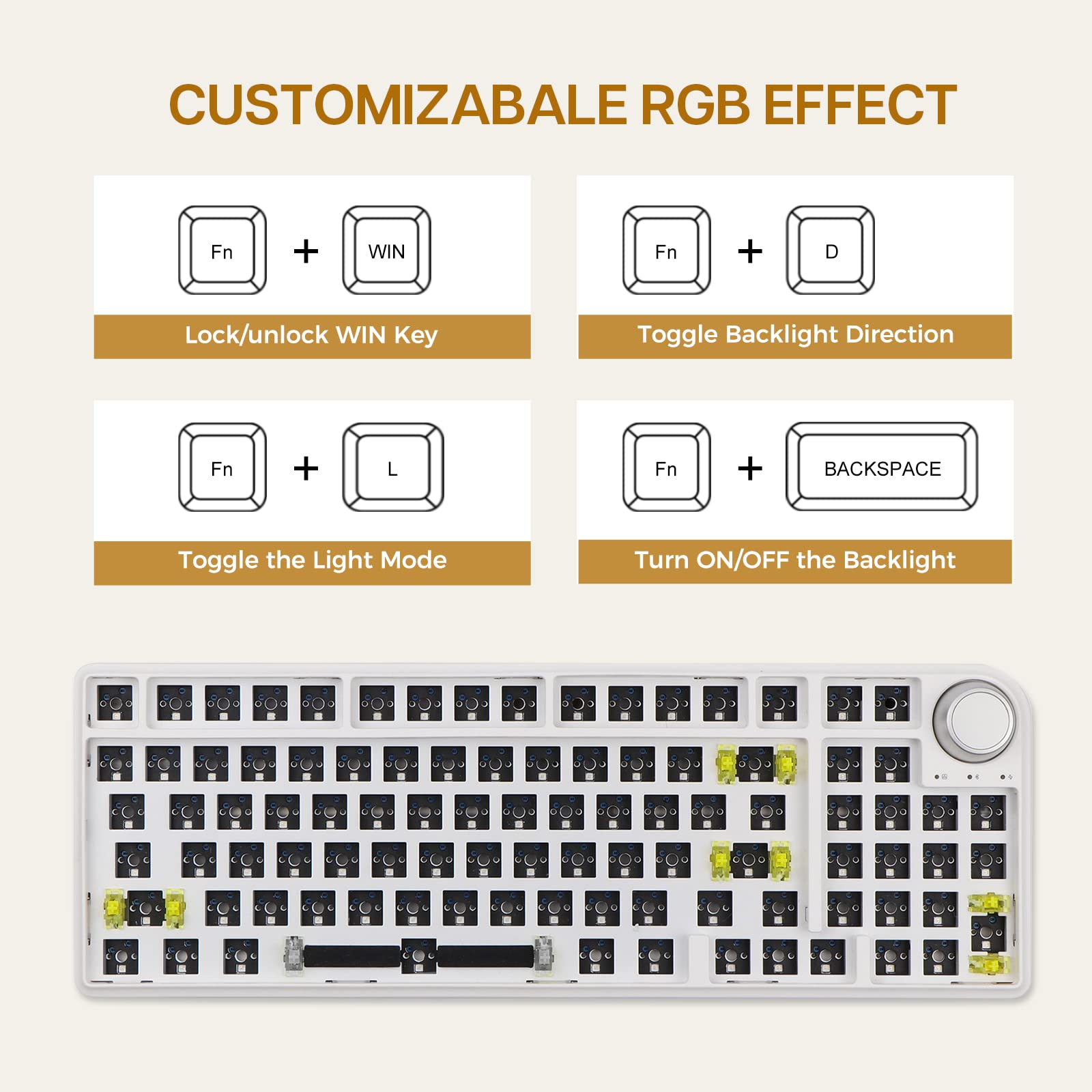 EPOMAKER TH96 Pro 96% Hot Swap RGB 5.0/2.4GHz/Type-C Gasket Mounted Mechanical Gaming Keyboard Kit with South-facing RGB LEDs, Knob Control, Compatible with 3/5Pin Switches (White)
