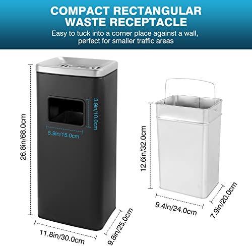 IRONWALLS Stainless Steel Trash Can with Lid, Commercial Indoor Outdoor Garbage Can Waste Bin with Removable Inner Bucket, Black Metal Trash Receptacle Waste Container for Office, Restaurant, Hotel