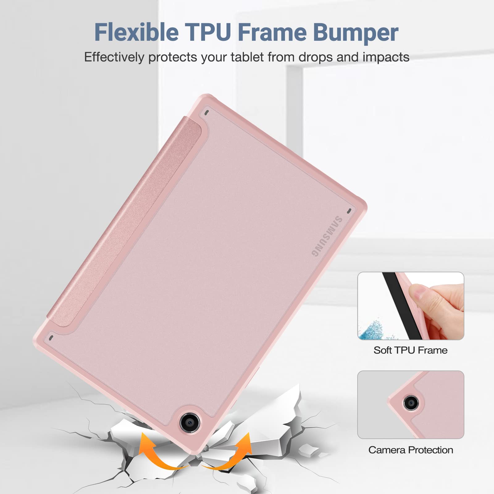 ProCase Smart Case for Galaxy Tab A8 10.5 inch 2022, Trifold Lightweight Protective Smart Cover with Translucent Back for 10.5” Galaxy Tab A8 SM-X200 X205 X207 –Pinkgold