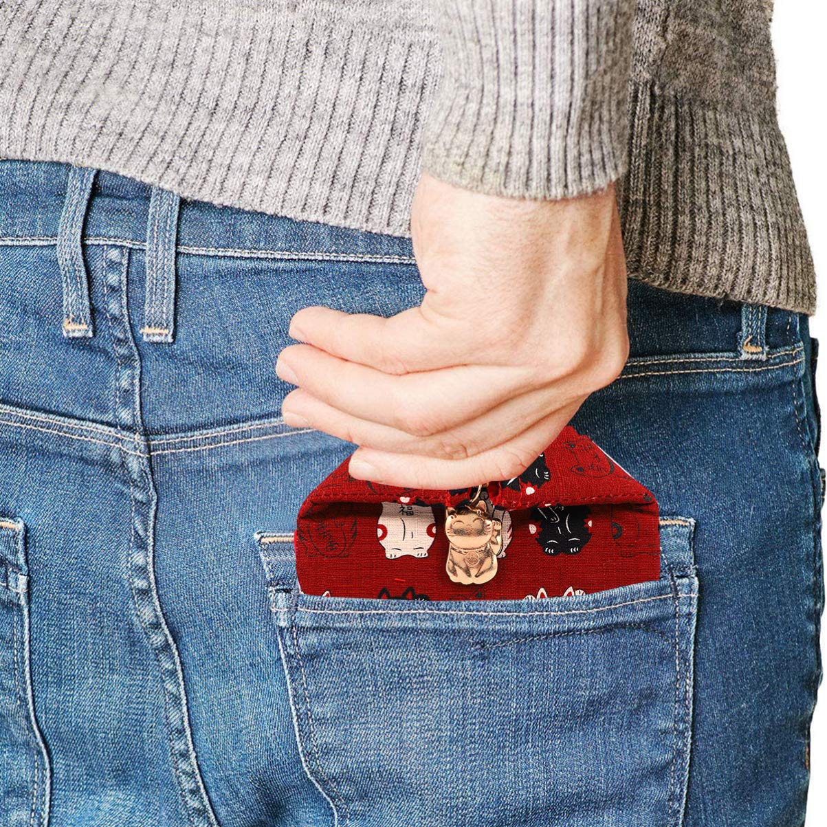 TENDYCOCO Women Wallet Lucky Cat Printed Coin Purse Magnetic Buckle Cotton Pouch Japanese Style Wallet