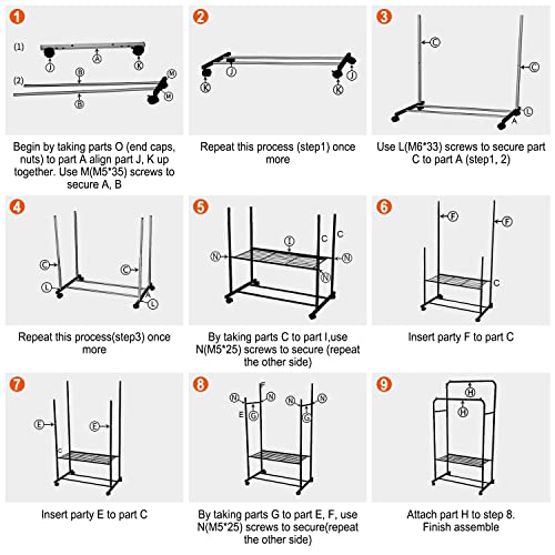 iMounTEK Garment Racks, Garment Hanging Rack Clothing Hanging Rail Pillow Shoe Display Organizer Stand Rolling Wheel Wardrobe Clothing Racks Clothes Organizer Shelves for Hanging Clothes for Bedroom