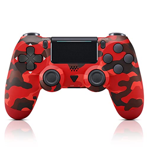 PYMENA Wireless Controller for PS4, Audio Function Bluetooth Gamepad for PS4/Pro/Slim Camo Red
