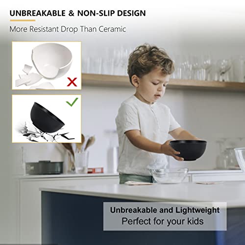 PYRMONT Cereal Bowl Set of 8-26 OZ Unbreakable Lightweight Bowls Set - Microwave and Dishwasher Safe Wheat Straw Bowls for Soup, Oatmeal, Pasta and Salad(Black Grey)