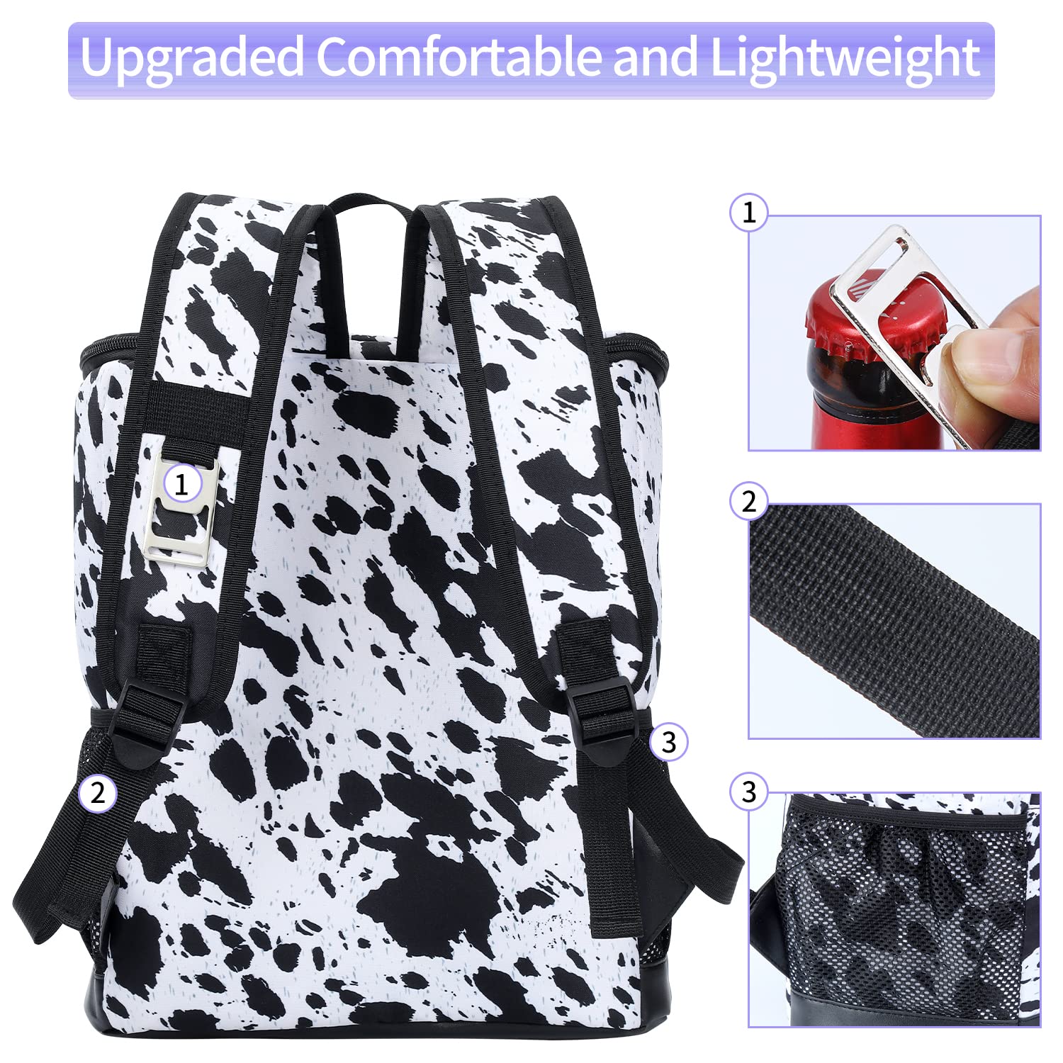 Cooler Backpack Women Leopard Leak Proof Backpack Cooler Bags Lightweight Soft Lunch Backpack with Cooler Compartment,Wine Cooler for Hiking Camping,24 cans (Cow Nainiu)…