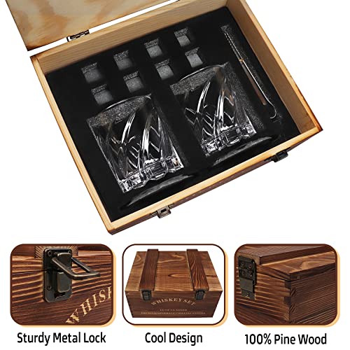 Fortuning's JDS Whiskey Glass Set for Father's Day, 2 Rotatable Whisky Glasses as Retirement Gifts with 10 Oz Old Fashioned Scotch Liquor Glasses, Ideal Whiskey Gift for Men, Husband