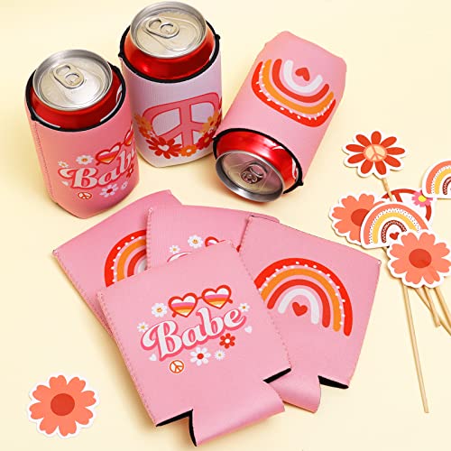 Groovy Bachelorette Party Can Sleeves 12 PCS Beverage Sleeves Retro Boho Bridal Shower Party Supplies Bride Babe 60s 70s Hippie Party Decoration