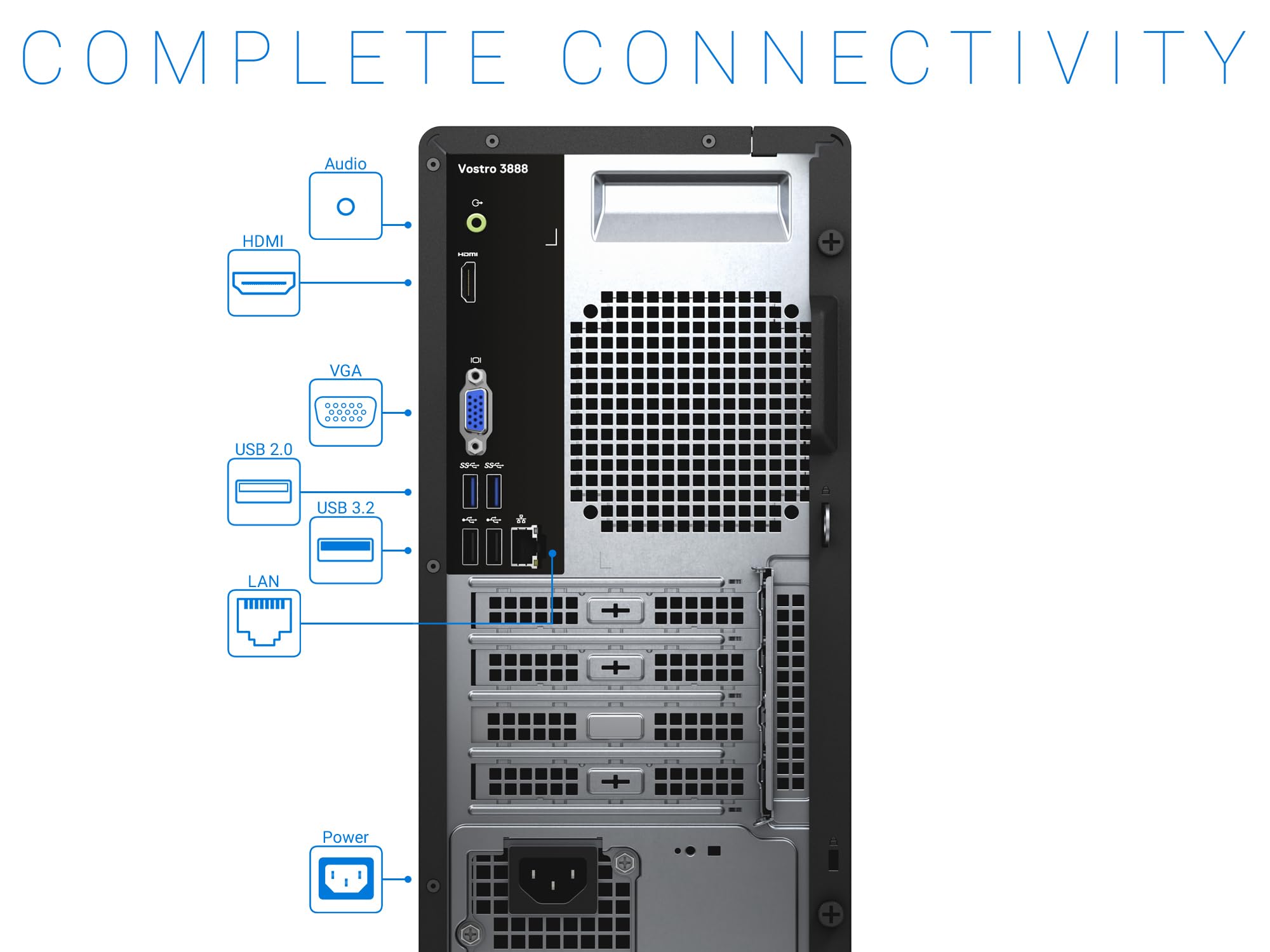 Dell Vostro 3888 Full Size Tower Business Desktop Computer, Intel Octa-Core i7-10700, 16GB DDR4 RAM, 1TB PCIe SSD + 1TB HDD, DVDRW, 802.11AC WiFi, Bluetooth, Keyboard and Mouse, Windows 11 Pro