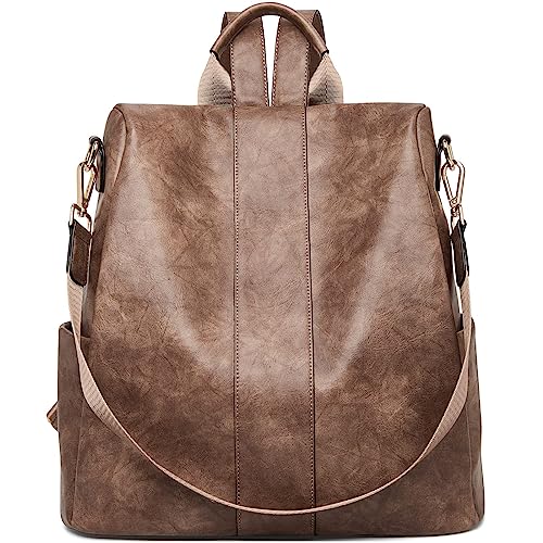 FOXLOVER Backpack Purse for Women Large Womens Backpack Leather Travel Backpack Fashion Backpack Purse Designer Ladies Shoulder Bags(Brown B)