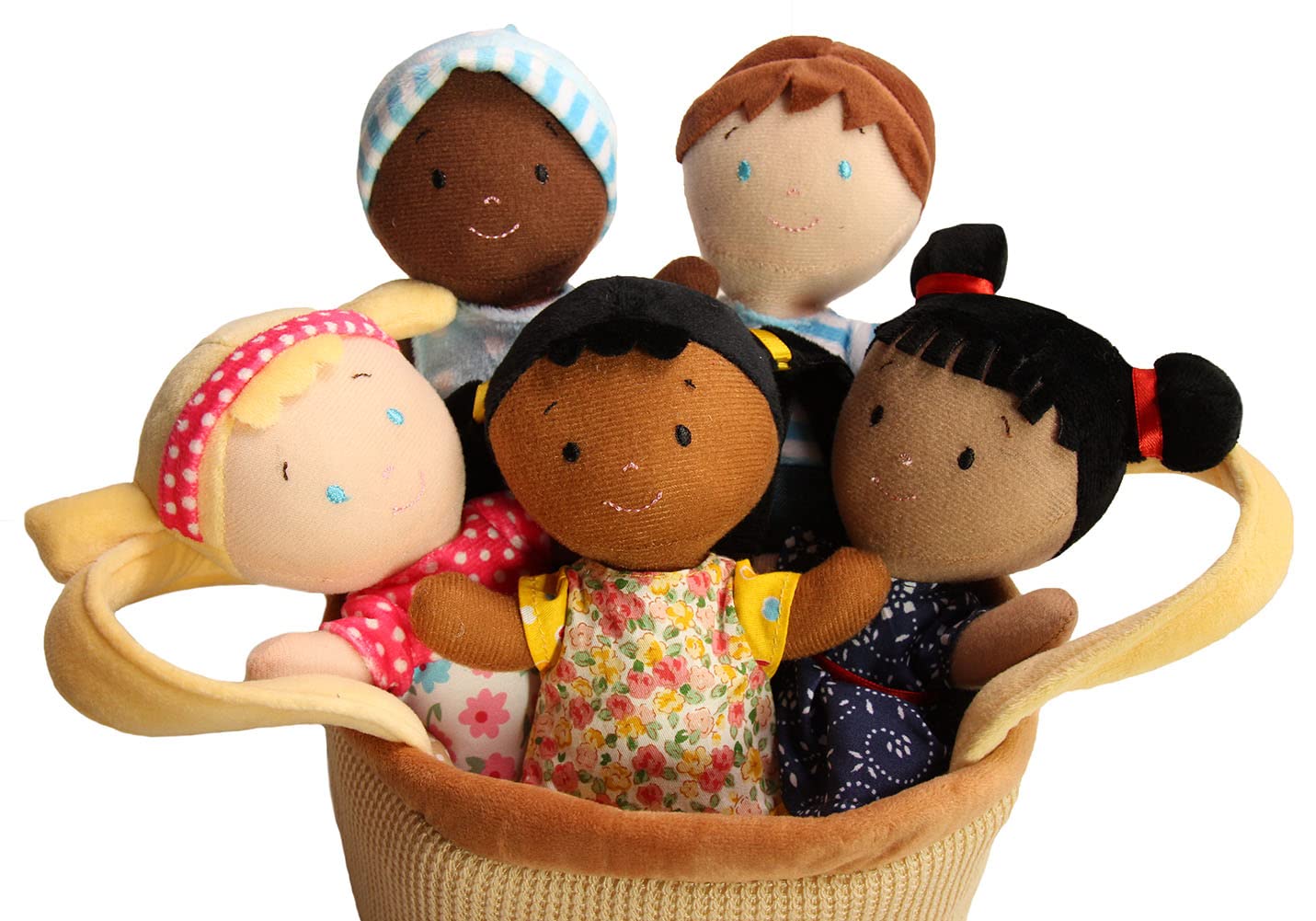 Snuggle Stuffs Basket of Buddies 8" Plush Diversity Dolls | Toddler Dolls | Preschool Dolls | Multicultural Dolls | Set of 5