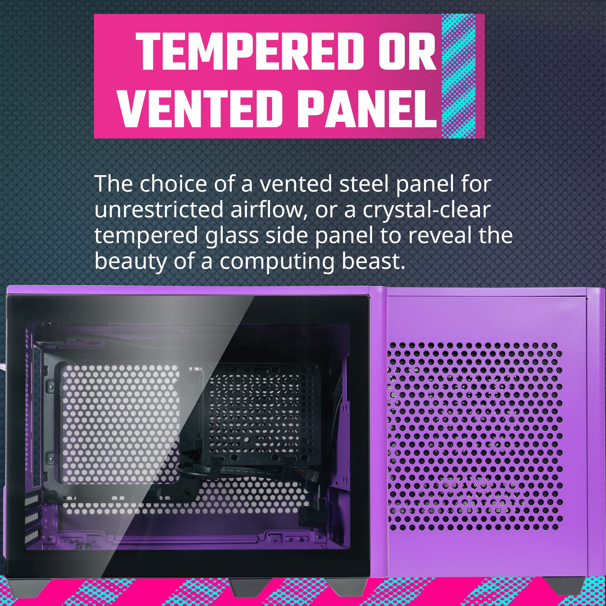 Cooler Master NR200P Nightshade Purple SFF Small Form Factor Mini-ITX Case, Tempered Glass or Vented Panel, Vertical Mounting GPU, PCI Riser Cable, Triple-Slot GPU, Tool-Free (MCB-NR200P-PCNN-S00)