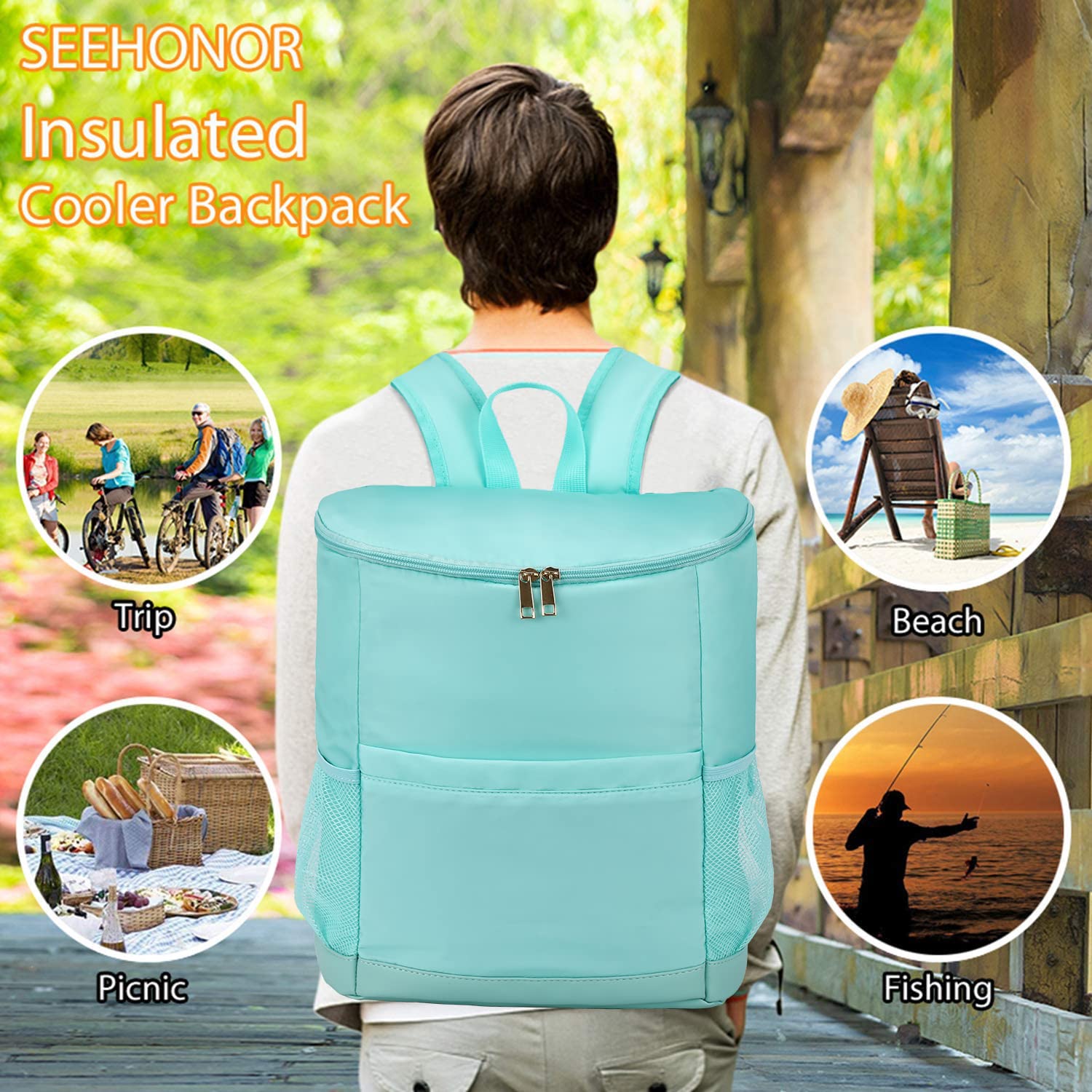 Cooler Backpack Women Mint Green Leak Proof Backpack Cooler Bags Lightweight Soft Lunch Backpack with Cooler Compartment,Wine Cooler for Hiking Camping,24 cans……