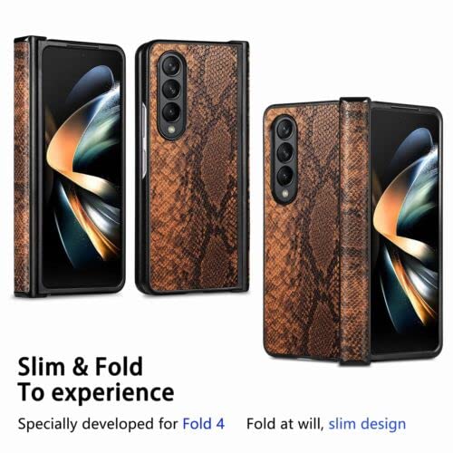 Python Skin Pattern Case for Samsung Galaxy Z Fold 4, Hinged Protection Case Compatible with Wireless Charging, Shockproof Anti-Scratch Protective Cover Case for Samsung Galaxy Z Fold 4 5G(Brown)