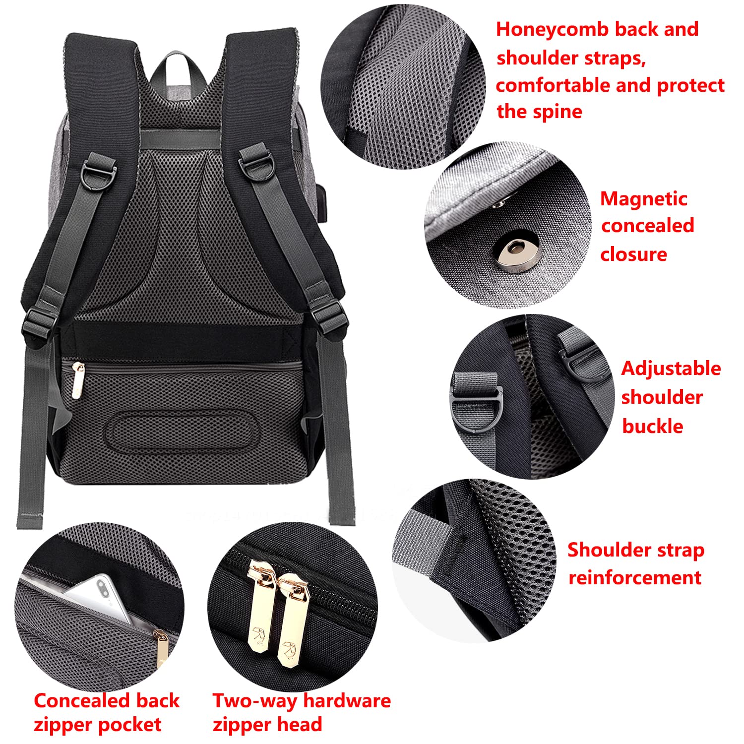 Diaper Bag Backpack, Multifunction Large Baby Bags with Charging, Unisex Stylish for Mom and Dad Travel Backpacks(Grey+Black)