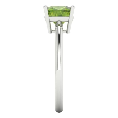 Clara Pucci 2.0 ct Cushion Cut Solitaire Natural Peridot Engagement Wedding Bridal Promise Anniversary Ring 18K White Gold Size 4.5