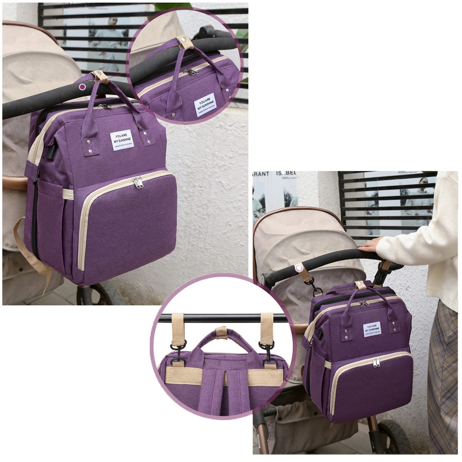 Diaper Bag Backpack with Changing Station, Nappy Baby Bags with Portable Changing Pad Waterproof Multi-Function Travel Portable Mommy Bag(Purple)
