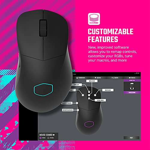 Cooler Master MM731 Wireless Gaming Mouse Black, Adjustable 19,000 DPI, Palm|Claw Grip, 2.4GHz|Bluetooth, PixArt Optical Sensor, Ultraweave Cable, PTFE Feet, RGB Lighting (MM-731-KKOH1)