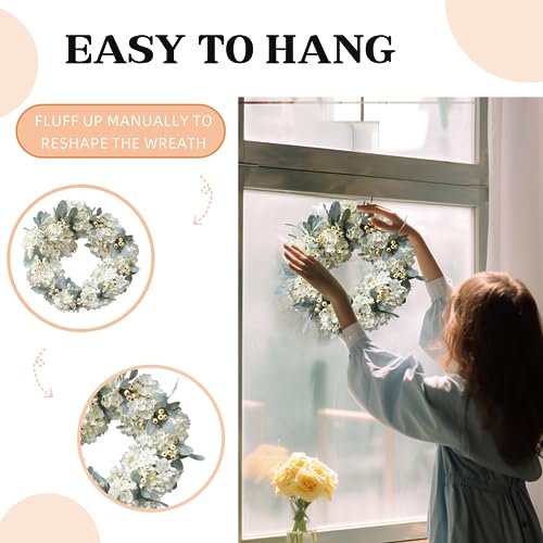 Hometrance 18-20 Inch Cream Hydrangea Front Door Wreath, Summer Fall Wreath with Ivy, Eucalyptus & Hydrangea Leaves, Farmhouse Wreath All Seasons Year Round, Flower Wreath for Wedding Home Decoration