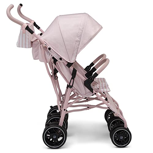 GAP babyGap Classic Side-by-Side Double Stroller - Lightweight Double Stroller with Recline, Extendable Sun Visors & Compact Fold - Made with Sustainable Materials, Pink Stripes