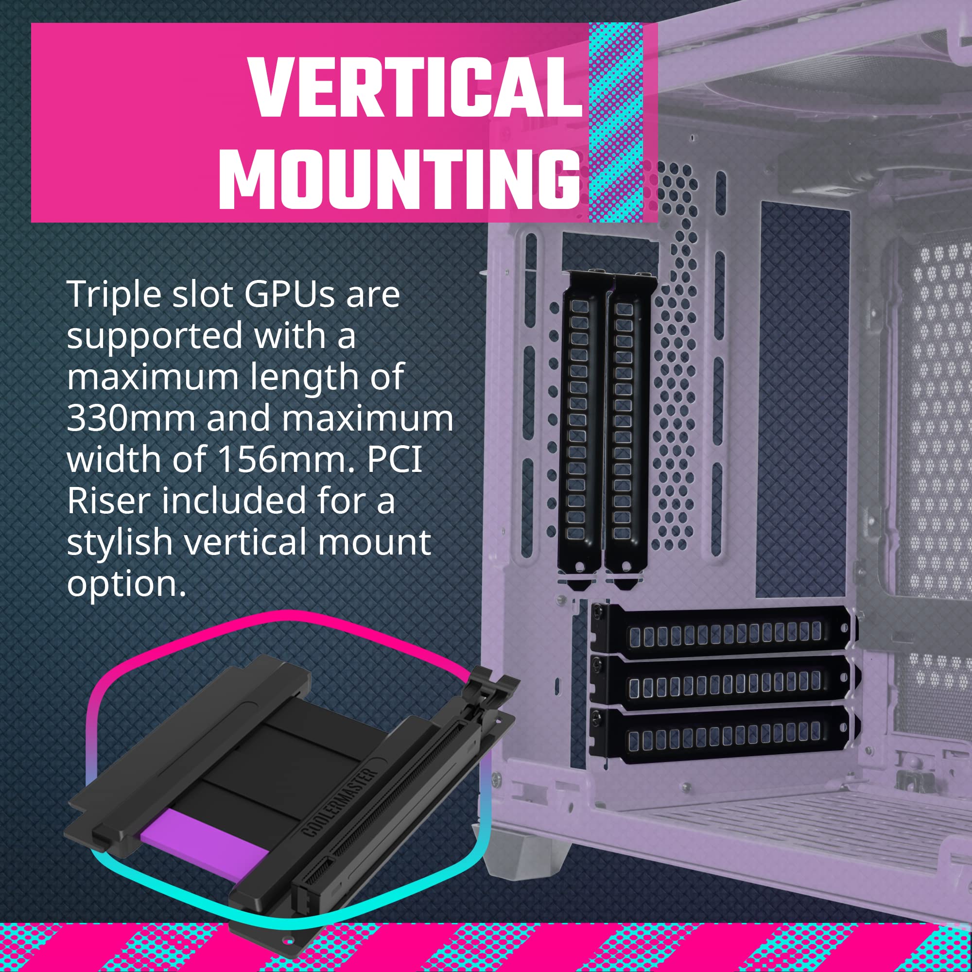 Cooler Master NR200P Nightshade Purple SFF Small Form Factor Mini-ITX Case, Tempered Glass or Vented Panel, Vertical Mounting GPU, PCI Riser Cable, Triple-Slot GPU, Tool-Free (MCB-NR200P-PCNN-S00)