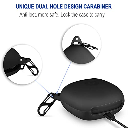 HIETON Silicone Case for Powerbeats Pro, Anti-Break Anti-Lost & Shockproof Easy Carrying Unique Dual Hole Portable Protective Case Cover with Carabiner for 2019 Newest Beats Powerbeats Pro(Black)