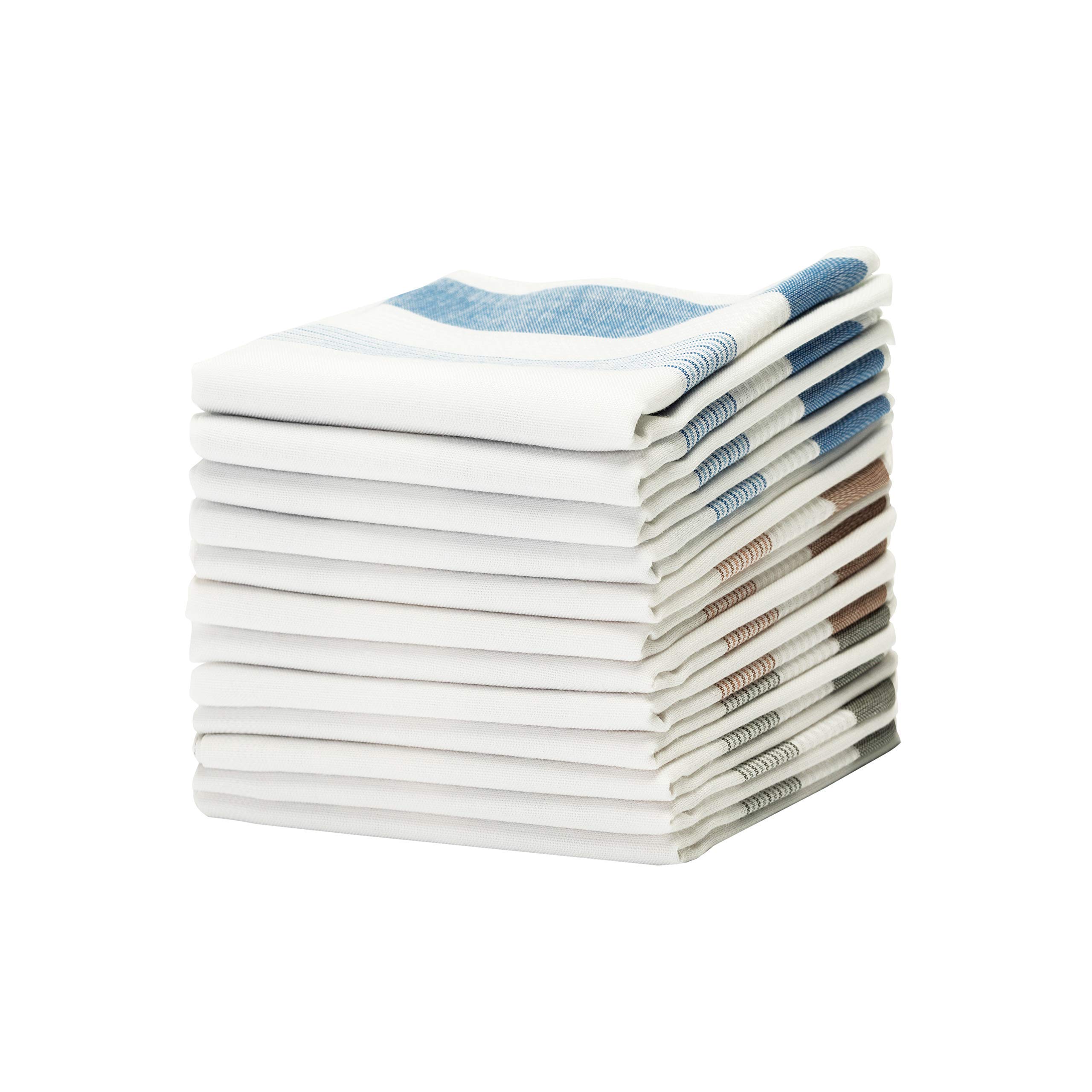 Causa Forcia Cotton Handkerchiefs for Men Thick Soft Turkish White Cotton, 12 Pack (Color Striped)