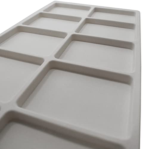 CuteBox Company 3pc White Plastic Tray (14.75β x 8.25β x 1β) with 10 Rectangle Compartment White Flocked Tray Insert for Jewelry Storage, Organization, Merchandise, Display