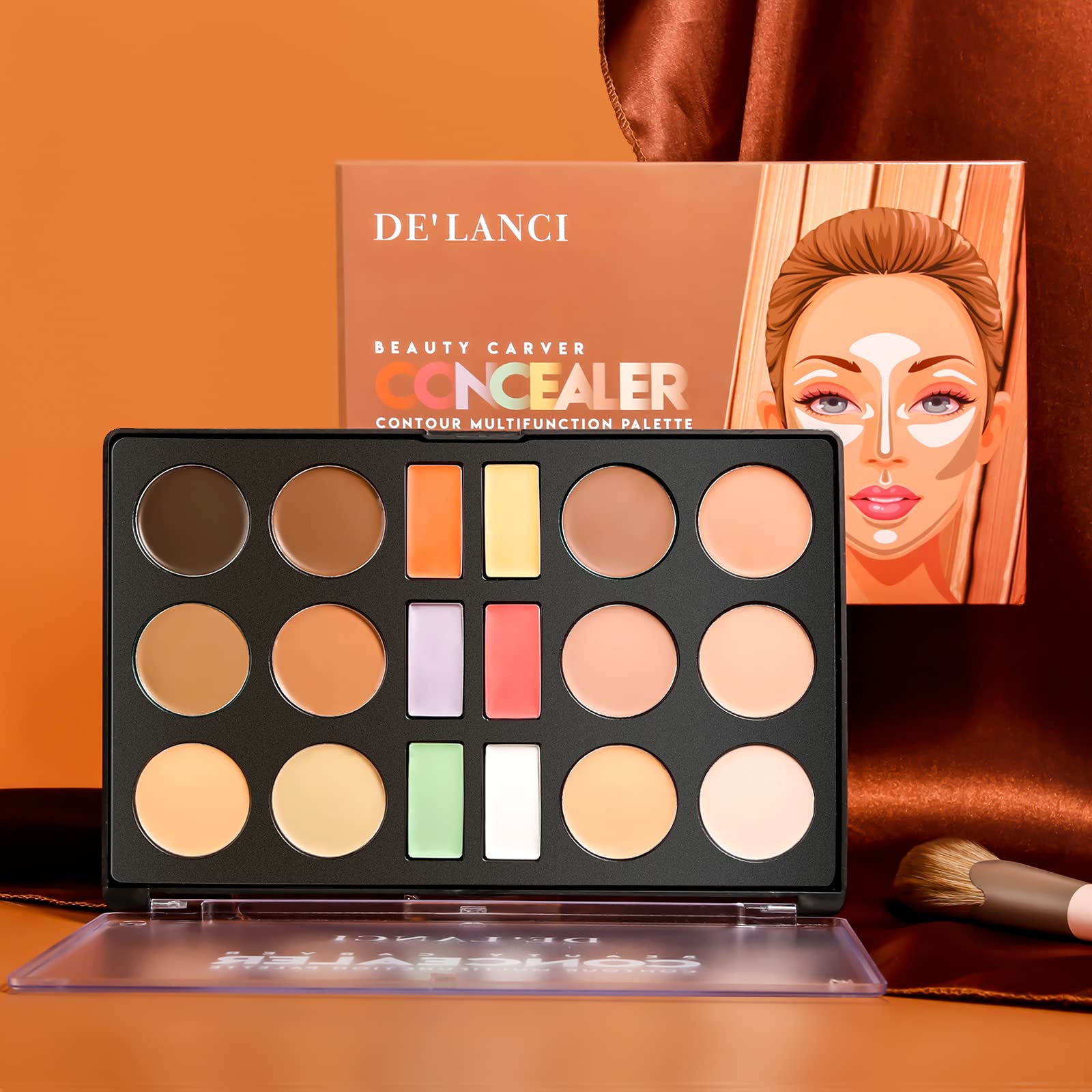 Cream Contour Concealer Palette,DE'LANCI 18 Color Contour Highlighting Makeup Palettes Kit,Contouring Pallet for Dark Circles,Redness,Natural Concealing Foundation Full Coverage,Cruelty Free
