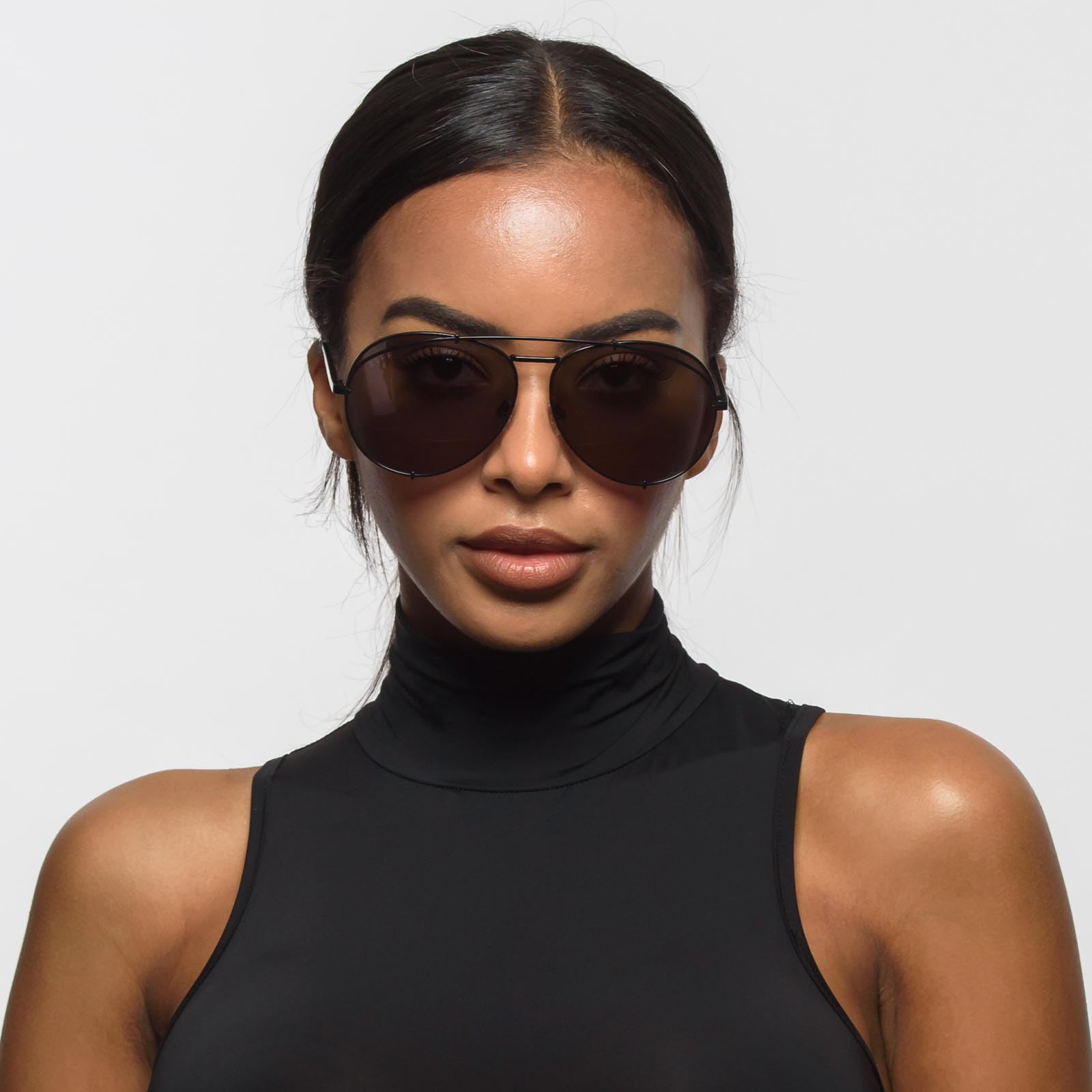 DIFF Koko Designer Oversized Aviator Sunglasses for Women UV 400 Protection, Black + Grey