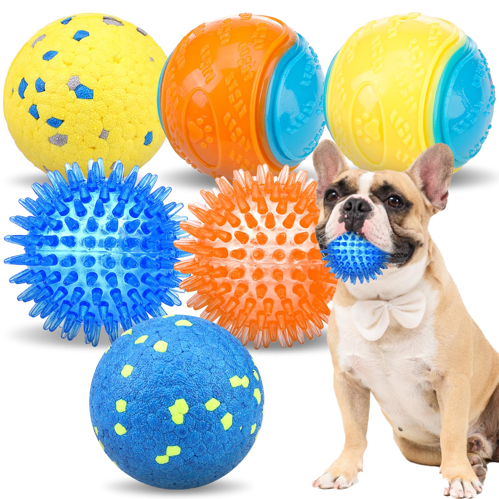 EXPAWLORER Dog Balls Squeaky Toys - 6 Pack Interactive Tennis Balls for Dogs to Fetch, Indestructible Chew Toys for Aggressive Chewers, Squeaky Teething Balls for Small Medium Large Dogs Puppy