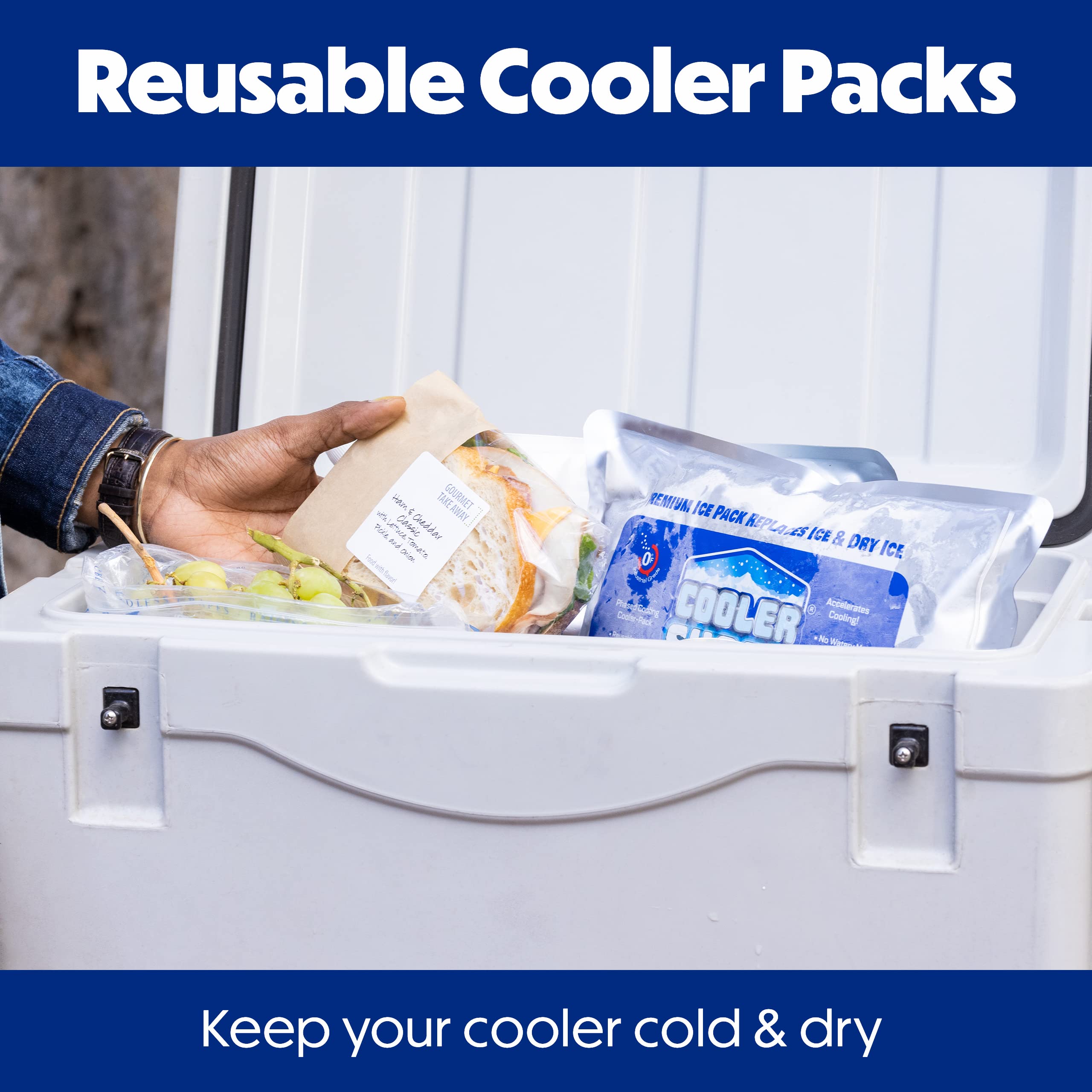 Cooler Shock Ice Packs for Cooler - Large Cooler Ice Packs for Camping Coolers & Backpack Coolers - Durable Iron-Seal Design - 10" x 14", Pack of 3
