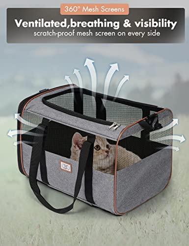 Lekereise Cat Dog Carrier with Wheels Airline Approved Rolling Pet Carrier with 1 Bowl, Grey