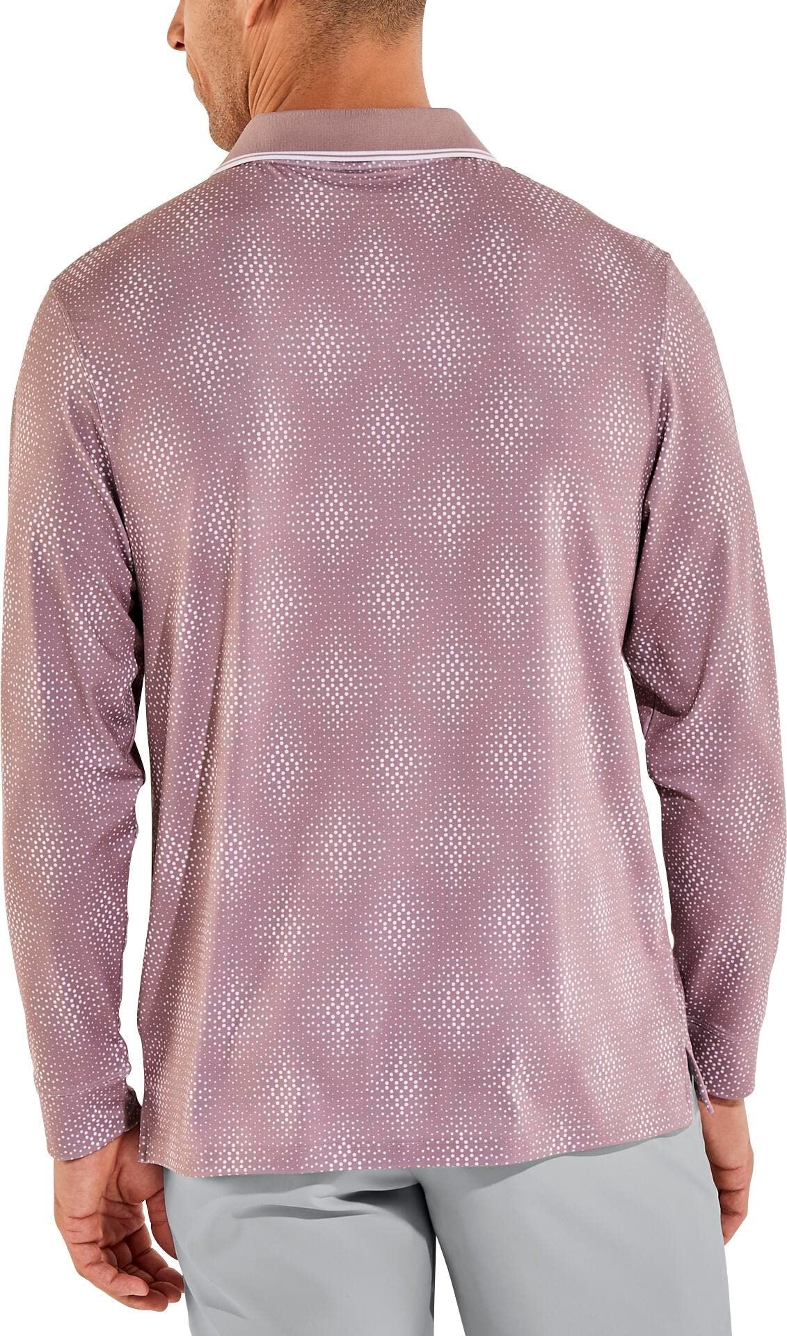 Coolibar UPF 50+ Men's Erodym Long Sleeve Golf Polo - Sun Protective (XX-Large- Sunset Mauve Geo Dot)