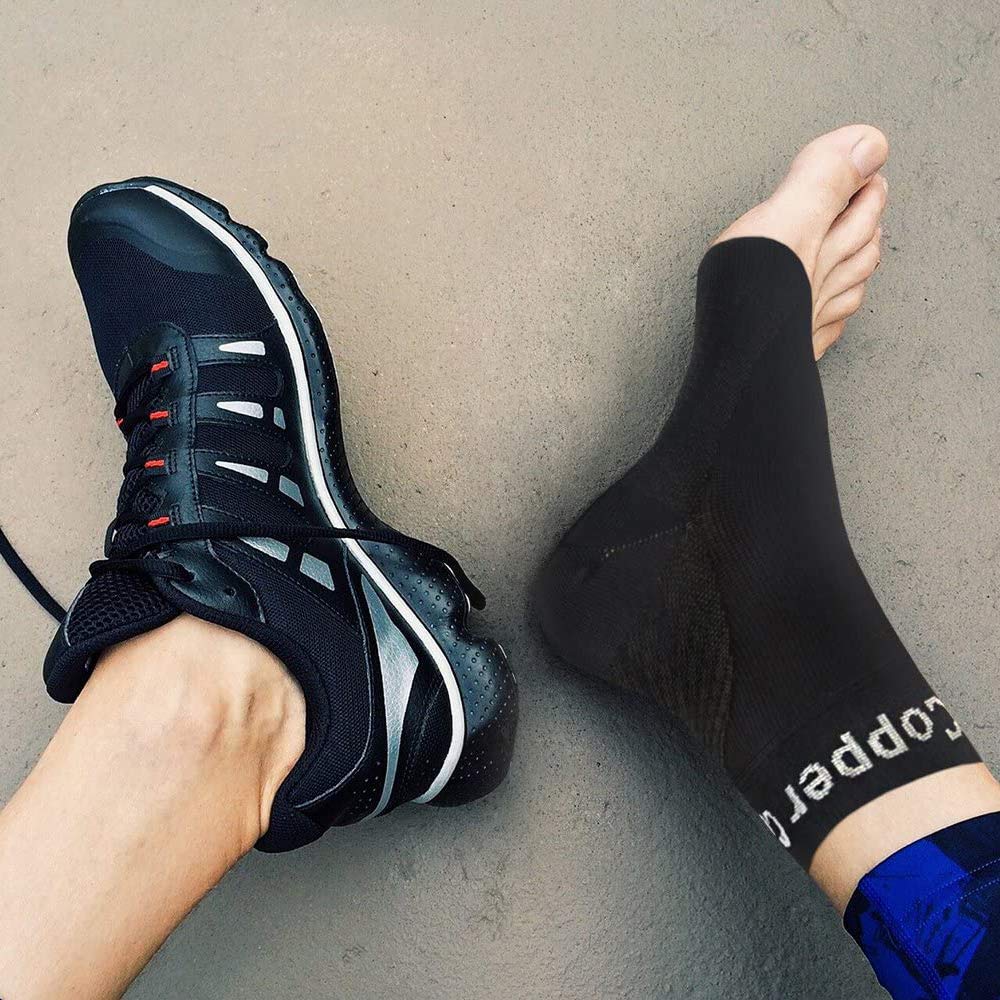 Copper Compression Foot Sleeves - Plantar Fasciitis, Achilles, Ankle Support Brace Socks - Day/Night Relief from Heel Spurs, Arch Pain, Swelling, Soccer Injuries, Golf, Running - 1 Pair Black - L