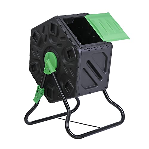HomGarden Single Chamber Compost Tumbler for Garden and Outdoor, 18.5 Gallon High Volume Composter Bin with Sliding Door, Black