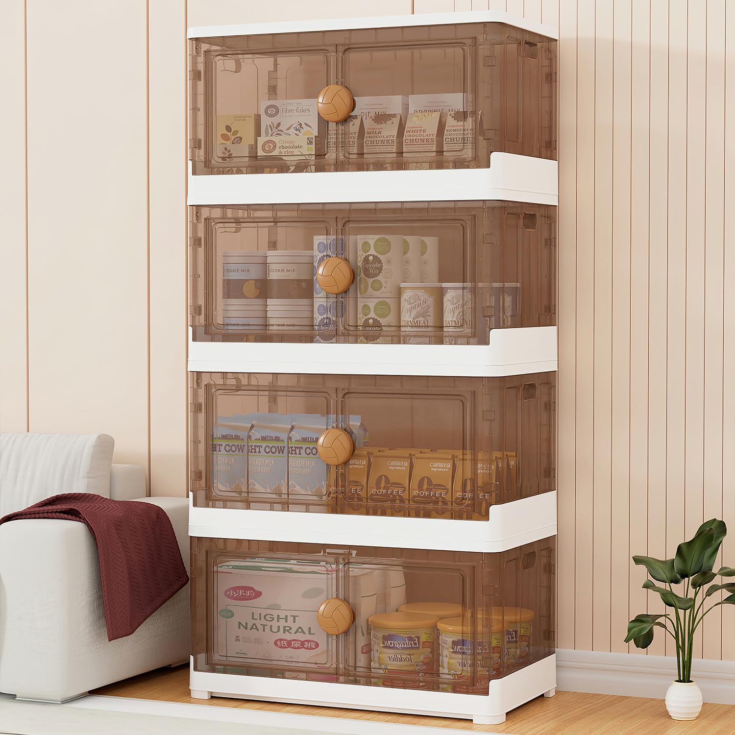SIRIRIC Large Storage Bins with Lids, Stackable Storage Containers, Closet Organizers and Storage, 4 Packs x 23Gal Storage Bins, Folding Storage box with Doors and Wheels
