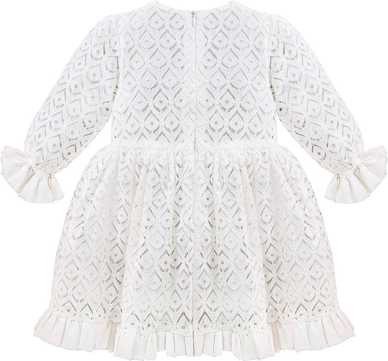 Lilax Girl Lace White Flower Girl Party Princess Boho Dress (12 Months, White)