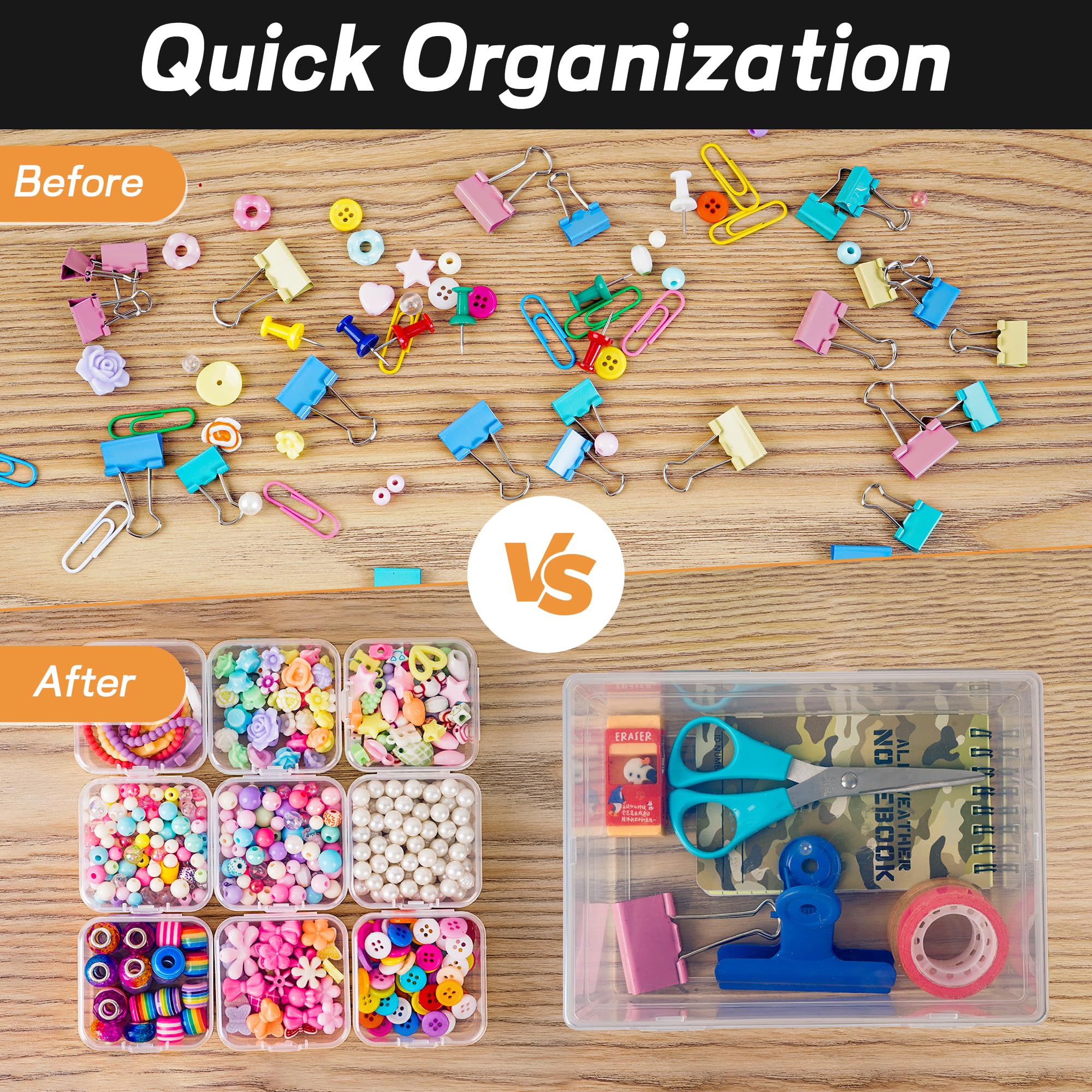 Exptolii 25 Pack Small Plastic Beads Storage Containers Box, Clear Bead Organizer Case with Snap-Tight Closure Hinged Lid for Storage Small Items, Beads, Crafts, Jewelry, Hardware