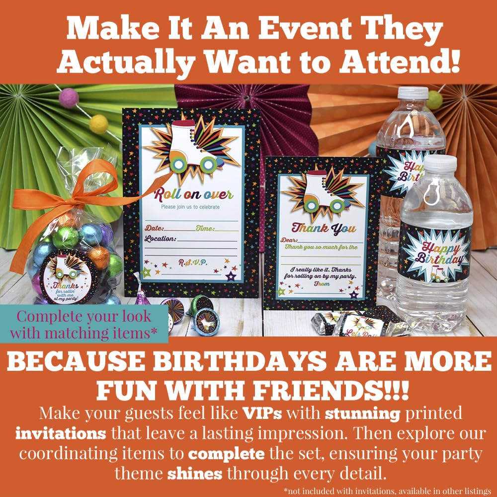 Roller Skating Birthday Party Invitations, 20 5x7 Fill In Cards with Twenty White Envelopes by AmandaCreation