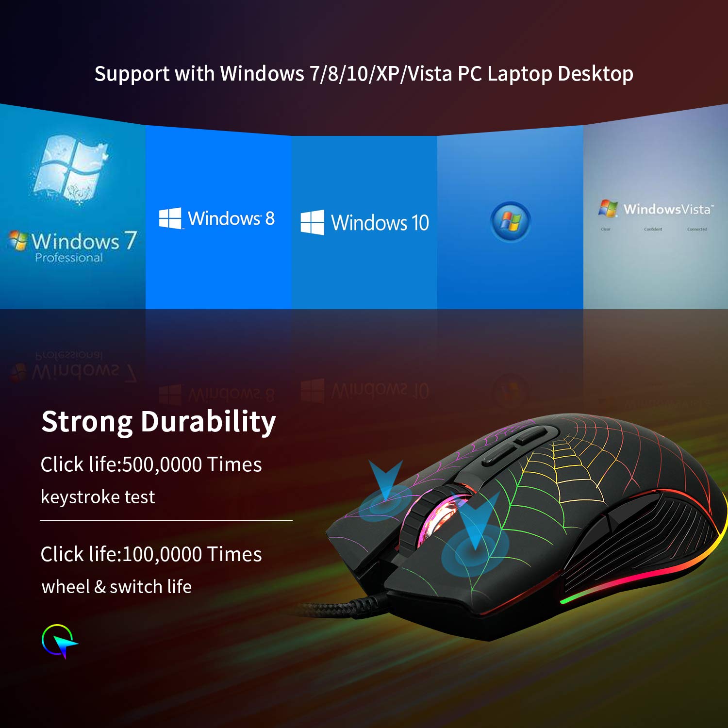 CHONCHOW Wired RGB Gaming Mouse,USB Computer Mice with LED Backlit 4 Adjustable DPI up to 7200, Ergonomic Gaming Mouse with 6 Programmable Buttons Compatible with PS4 Xbox one Mac PC Computer Notebook